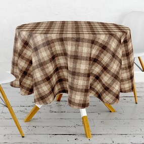 Ubrus PVC kulatý M-003 – Hnědé káro (různé velikosti)
