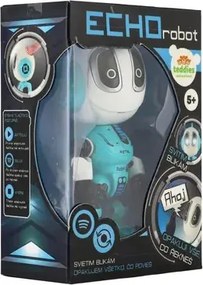 TEDDIES Robot ECHO modrý / Opakuje věty / kov / 12 cm / světlo a zvuk