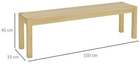 HOMCOM 3místná dřevěná lavice Jídelní lavice ve venkovském stylu z borovicového dřeva s nosností do 330 kg přírodní 150 x 33 x 45 cm do kuchyně a jíd…