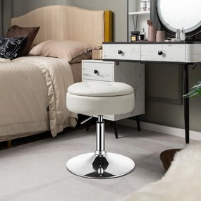 Costway Stolička na make-up s úložným prostorem otočná o 360° z umělé kůže bílé