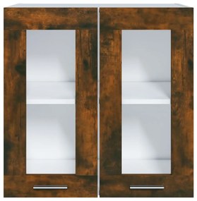 Závěsná prosklená skříňka kouřový dub 60 x 31 x 60 cm kompozit - Default Title