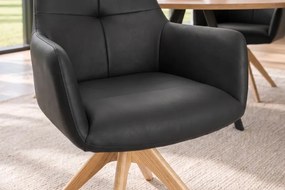 Designová otočná židle Devassy černá kůže / dub
