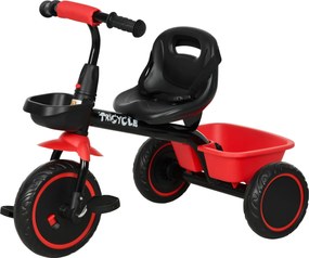 AIYAPLAY Tříkolka pro Děti s Pelvickým Pásem a Pedály, Košík na Kolo, Dětské Kolo s Nastavitelným Sedadlem pro Děti 2-5 Let Červená + Černá, 80 x 48 x