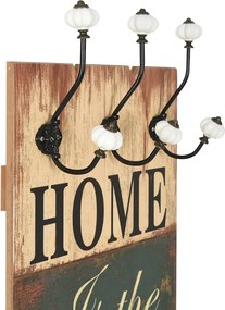 Nástěnný věšák na kabáty HOME IS s 6 háčky 120 x 40 cm 245848