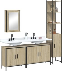 vidaXL 4dílný set koupelnového nábytku kompozitní dřevo [3214810] Barva: šedá sonoma