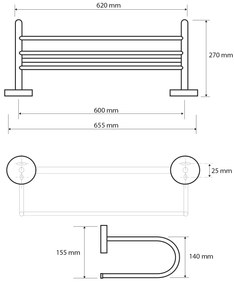 Sapho, X-ROUND E polička na ručníky U typ, 650mm, chrom, XR418