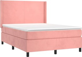 Box spring postel s matrací a LED růžová 140x190 cm samet 3139444
