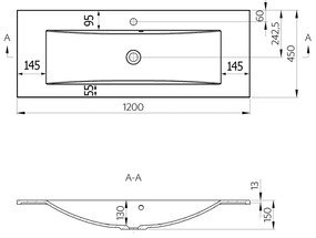 Sapho, YUKON umyvadlo 120x45cm, litý mramor, bílá, YU121