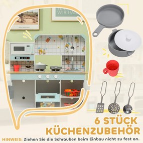 AIYAPLAY dětská kuchyňka na hraní se světly, zvuky, kávovarem, výrobníkem ledu, mikrovlnnou troubou, troubou, kuchyňskými doplňky, kuchyňka pro panen…