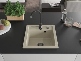 Mexen Vito, granitový dřez 520x490x210 mm, 1-komorový, béžová s černým sifonem, 6503521000-69-B
