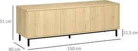 HOMCOM TV Stojan - TV Kabinet pro TV do 65 palců s 3 skříňkami a 2 otvory na kabely a nastavitelnou policí - 150 x 40 x 51 cm Přírodní | Aosom