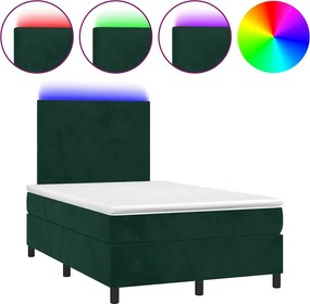 Box spring postel s matrací a LED tmavě zelená 120x200 cm samet 3135996