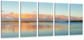 5-dílný obraz jezero a západ slunce