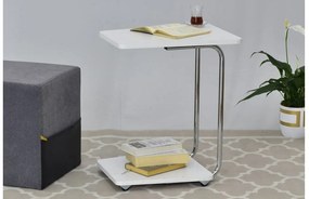Bílý odkládací stolek ve tvaru C na kolečkách Vilinze
