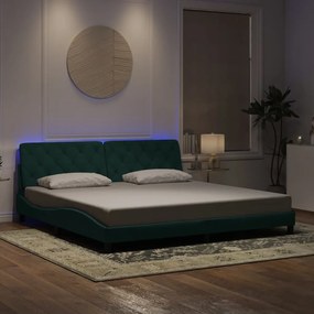Rám postele s LED bez matrace tmavě zelený 200 x 200 cm samet 3213876