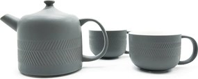 Porcelánová čajová souprava Hygge, 0,9 l – matná taupe šedá, plastický vzor šipek, 2 šálky