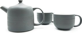 Porcelánová čajová souprava Hygge, konvice 0,9 l – matná taupe šedá, se 2 šálky, s plastickým vzorem