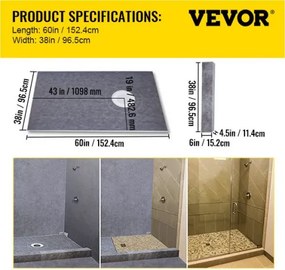Vodotěsná sprchová souprava Vanička 96,5 × 152,4 cm s odtokovým PVC