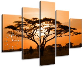 Gario Obraz s hodinami Nádherná africká země - 5 dílný Rozměry: 150 x 105 cm