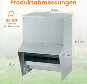 Costway Pozinkované krmítko pro kuřata s kapacitou 22 kg Nástěnné automatické