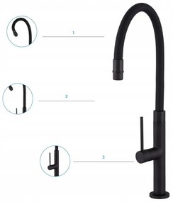 Gamma Flex Slim, vysoká kuchyňská baterie s elastickým ramenem h-480 mm, černá, GMA-BFXSL-BK