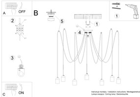 Sollux  SL.1162 - Lustr na lanku NESO 7xE27/15W/230V pavouk beton