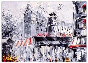 Skleněný obraz - Ulice v Paříži, olejomalba (70x50 cm)