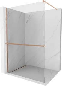 Mexen Kioto+, sprchová zástěna Walk-In s poličkou a věšákem 70 x 200 cm, 8mm čiré sklo, měděný matný profil, 800-070-121-65-00
