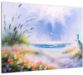 Skleněný obraz - Romantická pláž, olejomalba (70x50 cm)