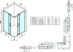 Gelco DRAGON BLACK čtvercový sprchový kout 1000 x 1000 mm rohový vstup GD4210B-01