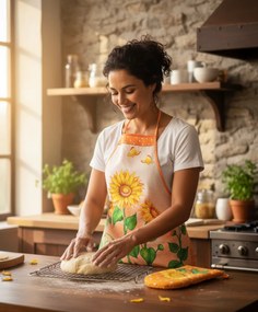 Zástěra kuchyňská nebo komplet, Slunečnice, oranžová chňapka