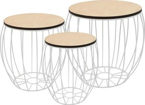 vidaXL Konferenční stolek 3dílná sada z překližky (topol) a železa [246838] Barva: Bílá