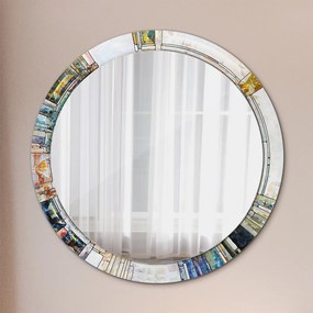 Kulaté dekorativní zrcadlo Abstraktní okno vitráže fi 90 cm