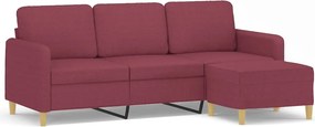 3místná pohovka s podnožkou vínová 180 cm textil 3201198