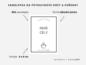 PEPŘ CELÝ - omyvatelná samolepka na kořenky, výběr rozměrů Ø 5 cm / 5 x 5 cm / 6 x 8 cm | DomaLEP tvar: KOLEČKO, barva: BÍLÁ - ČERNÉ písmo, velikost: Ø 5 cm - tučné písmo