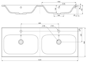 Sapho Sapho, SIDRA dvojumyvadlo, litý mramor, 121x46cm, bílá, SD121