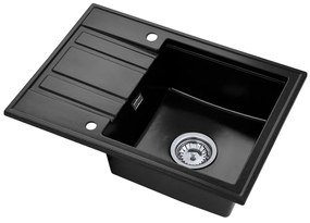 Gamma Modern 6040, 1-komorový granitový dřez 580x420x185 mm s krátkým odkapávačem, černá skvrnitá, GMA-ZM-6040-BP