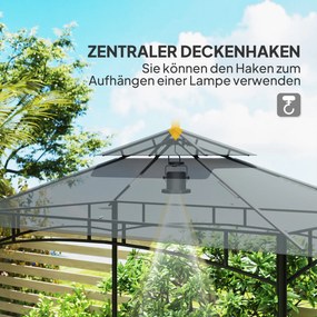 Outsunny BBQ pavilon s LED 240 x 150 x 258 cm, voděodolný a ohnivzdorný zahradní pavilon s dvouvrstvou střechou, bočními policemi, zahradní pergola s…