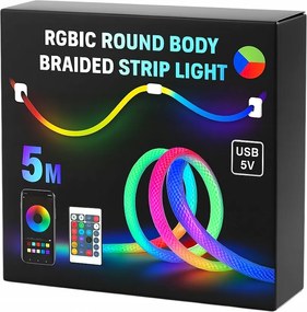 Led šňůra Rgb 360° Tuba Digital 5m 16mm Usb 5V IP65 Dálkový Ovladač Aplikace