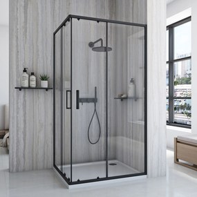 Obdélníkový sprchový kout REA City 80x100 černý + sprchová vanička Savoy černá