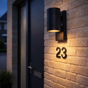 Moderní venkovní nástěnná lampa černá IP44 se senzorem soumraku - Solo