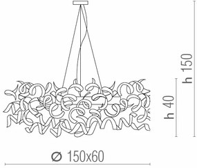 Metal Lux 206.540.03 Astro Black, designové závěsné svítidlo v průměru 150cm, 12x40W, černé sklo, chrom