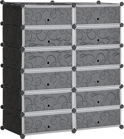 HOMCOM Skříň na Boty s 12 Přihrádkami, Modulární Stojan pro 12 Párů Bot, DIY Úložný Systém do Předsíně, Černá, 49 x 37 x 108 cm | Aosom