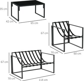Outsunny 4dílná venkovní zahradní souprava pro 4 osoby se 2-místnou pohovkou, 2 křesly a 1 konferenčním stolkem, 3 silné polštáře pro terasu a zahrad…