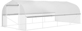 Zelený skleník Outsunny 6 x 3 x 2 m z polyethylenu s 8 okny a dveřmi, boční stěny se zipem, UV-ochranný filmový tunelový skleník na rajčata s pozinko…