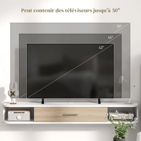 HOMCOM Nástěnný TV stojan, skříňka na TV pro televize až 50 palců s 2 otevřenými přihrádkami a skříňkou s klopným víkem 120L x 26W x 16H cm Bílá