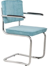 OnaDnes -20% Modrá manšestrová jídelní židle ZUIVER RIDGE KINK RIB s područkami