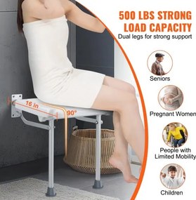 skládací sedátko do sprchy PE 39,9 × 37,6 cm nástěnná sprchová lavice 226,8 kg