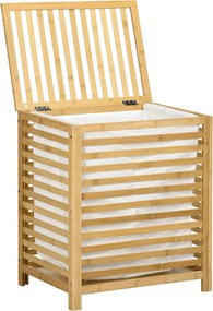 HOMCOM Koš na prádlo 55L Bambusová truhla na prádlo s víkem a vyjímatelným pytlem na prádlo do ložnice a koupelny 50x36x60cm Příroda
