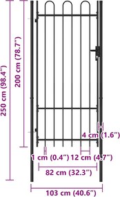 vidaXL Marketos Plotová brána BOXTEL jednokřídlé dveře s klenutým vrškem ocelová 1x2 m černá